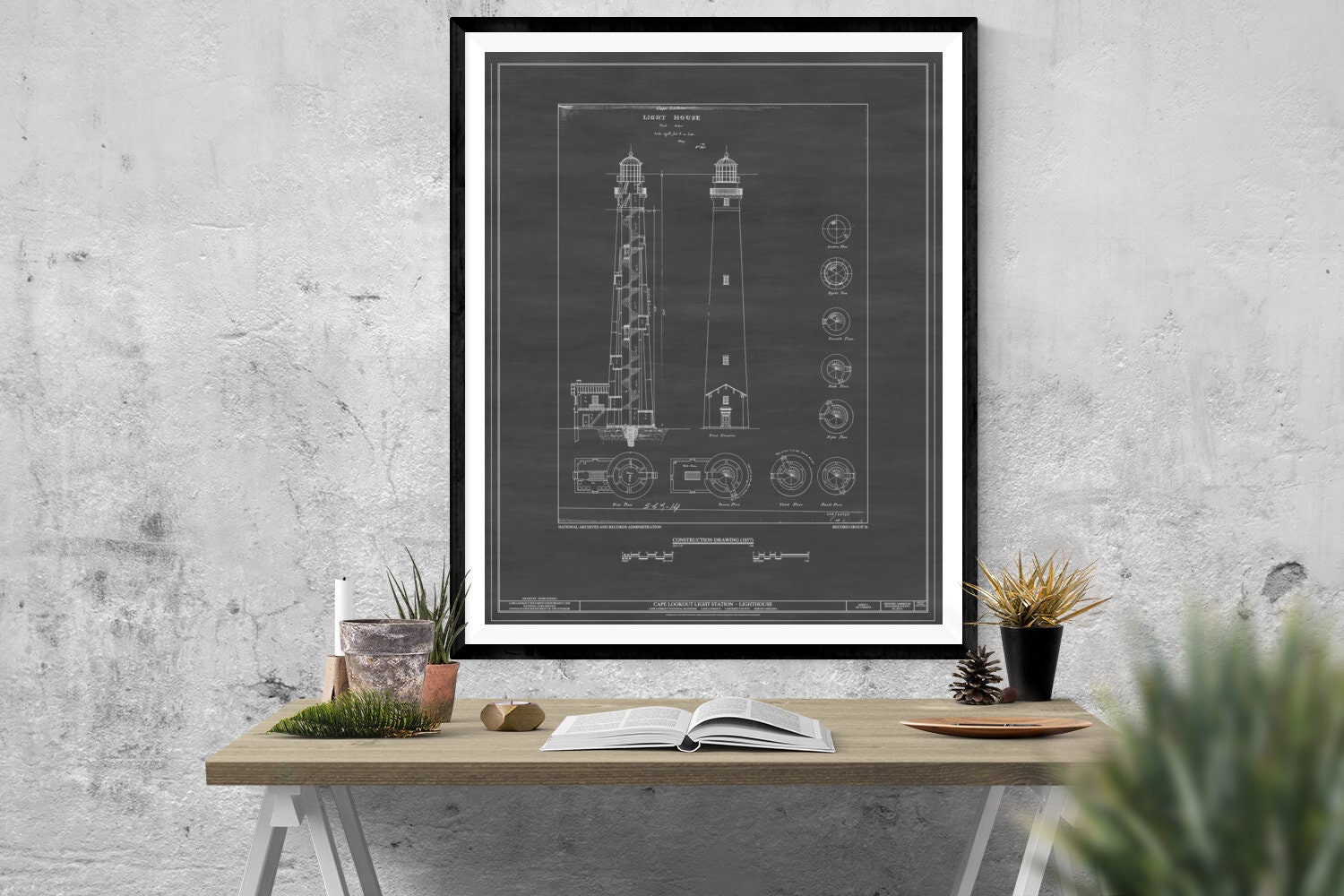 Cape Lookout Lighthouse Blueprint Print – North Carolina Nautical Art ...