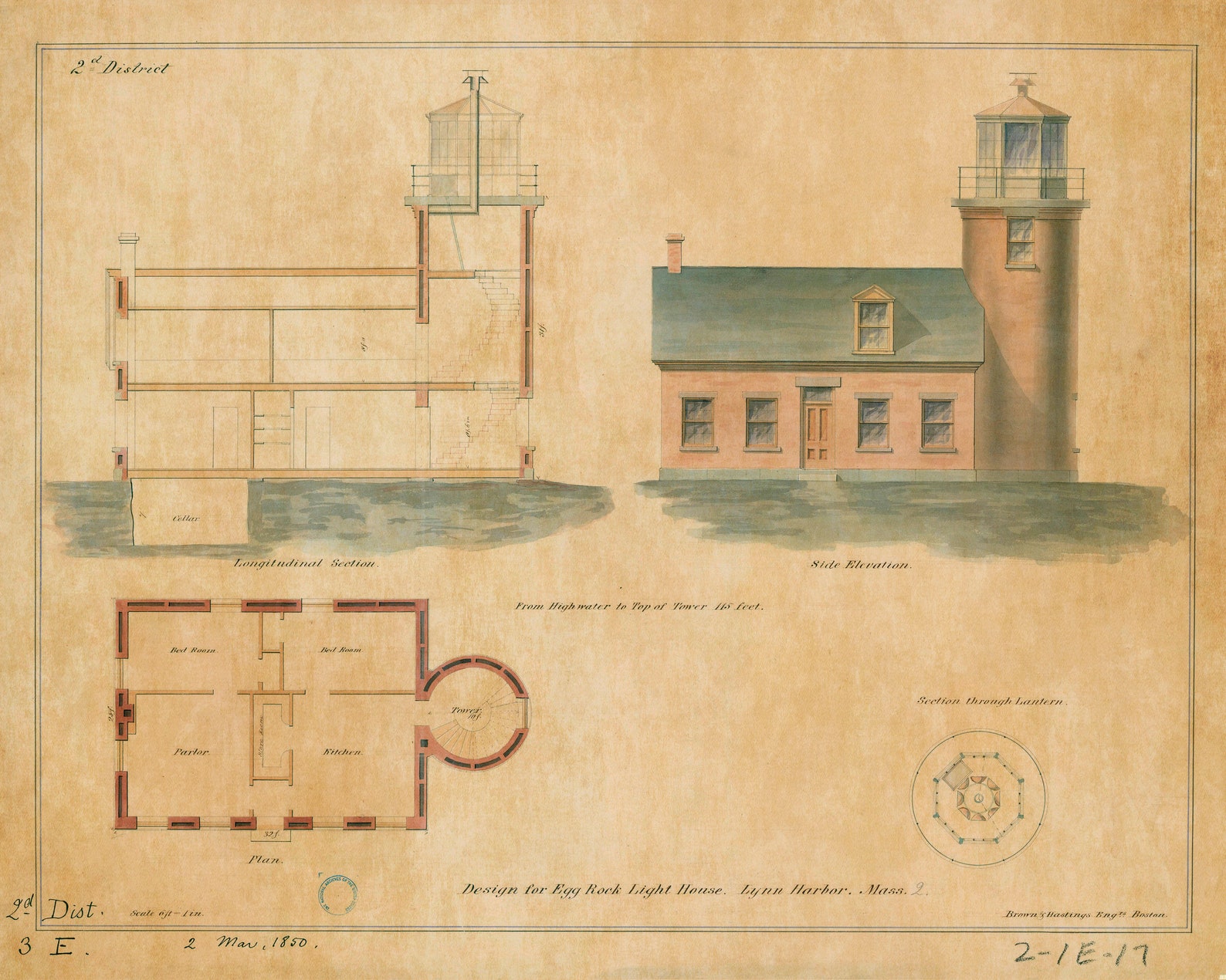 Egg Rock Light Lighthouse Elevation Drawing - Massachusetts Lighthouse ...
