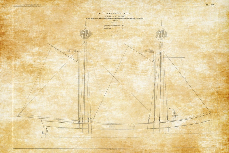 Light Ship Blueprint Drawing - 1856 Lightvessel Ship Blueprint, Light ...
