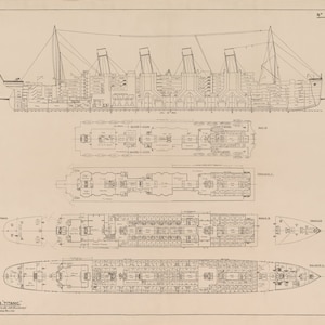 RMS Titanic Blueprint Drawing - Ship Blueprint, Ship Drawing, Titanic ...