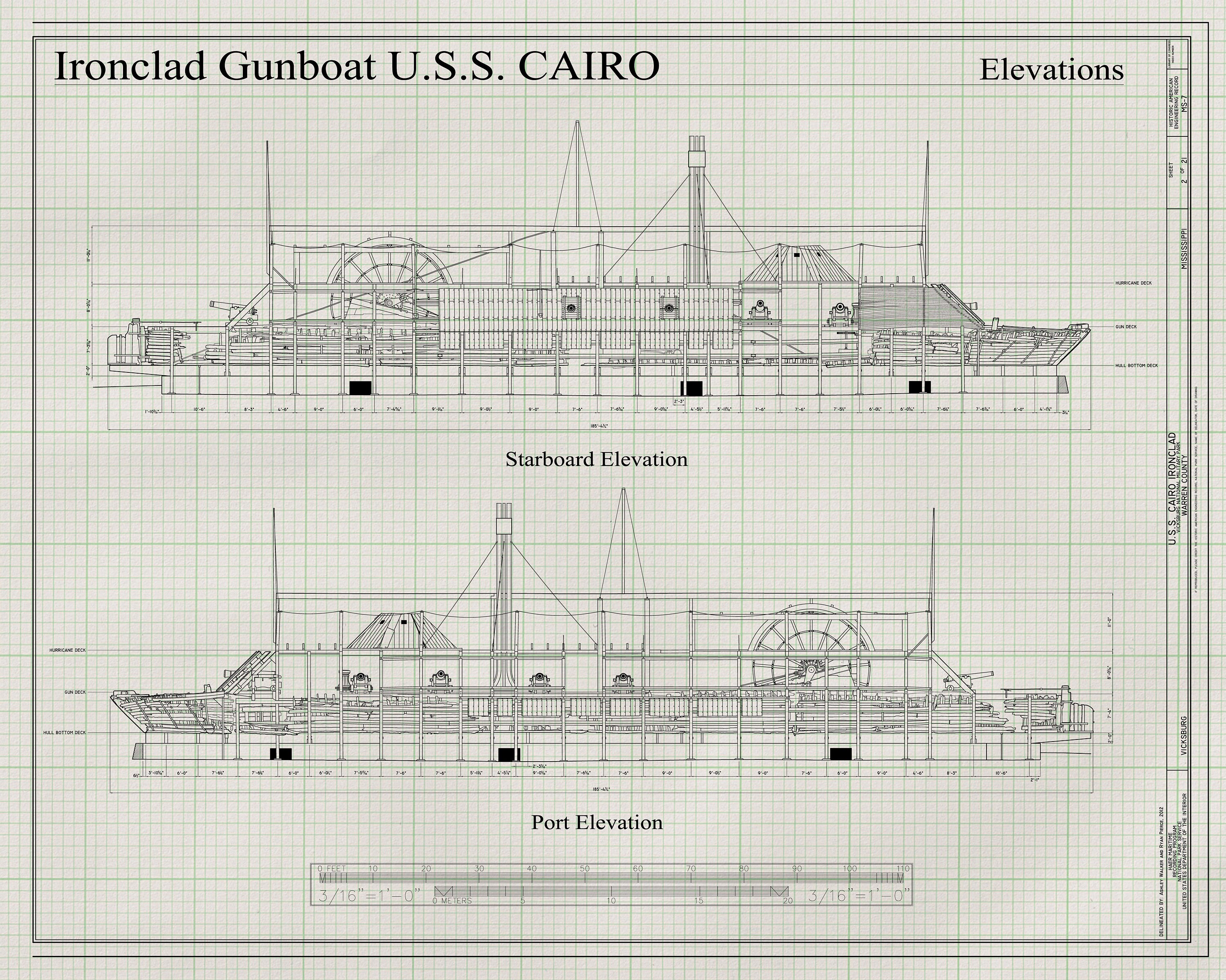 USS Cairo Ironclad Gunboat Blueprint Ship Blueprint, Ship Drawing, Boat ...