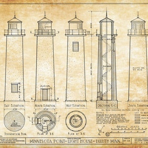 Minnesota Point Lighthouse Blueprint – Duluth Nautical Poster Print - Etsy