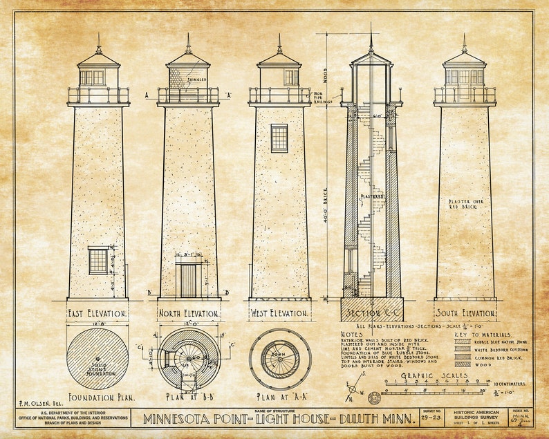 Minnesota Point Lighthouse Blueprint Duluth Minnesota - Etsy