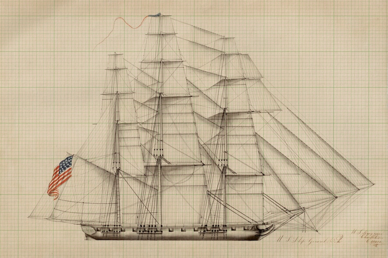 USS General Pike Ship Blueprint Drawing - War of 1812 Corvette Poster ...