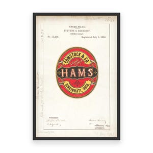 Comstock & Co Hams Trademark 1884 Vintage Meat Label, Sugar Cured Ham ...