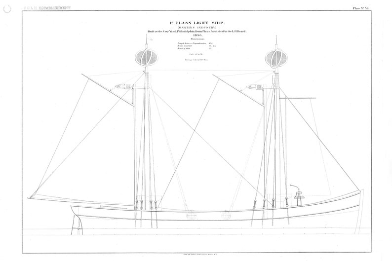 Light Ship Blueprint Drawing 1856 Lightvessel Ship Blueprint, Light ...