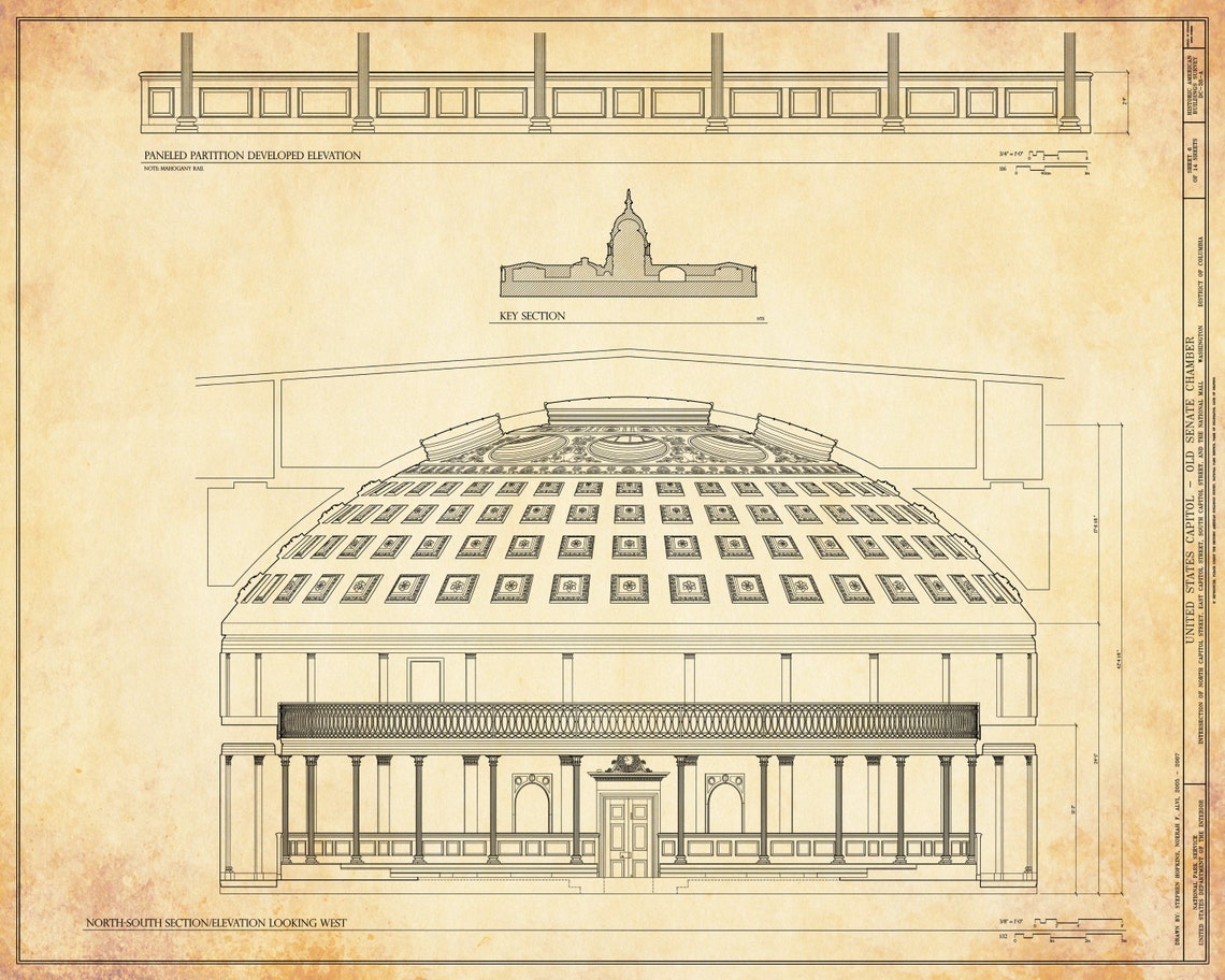 Old US Senate Chamber Elevation Blueprint Drawing Capitol - Etsy