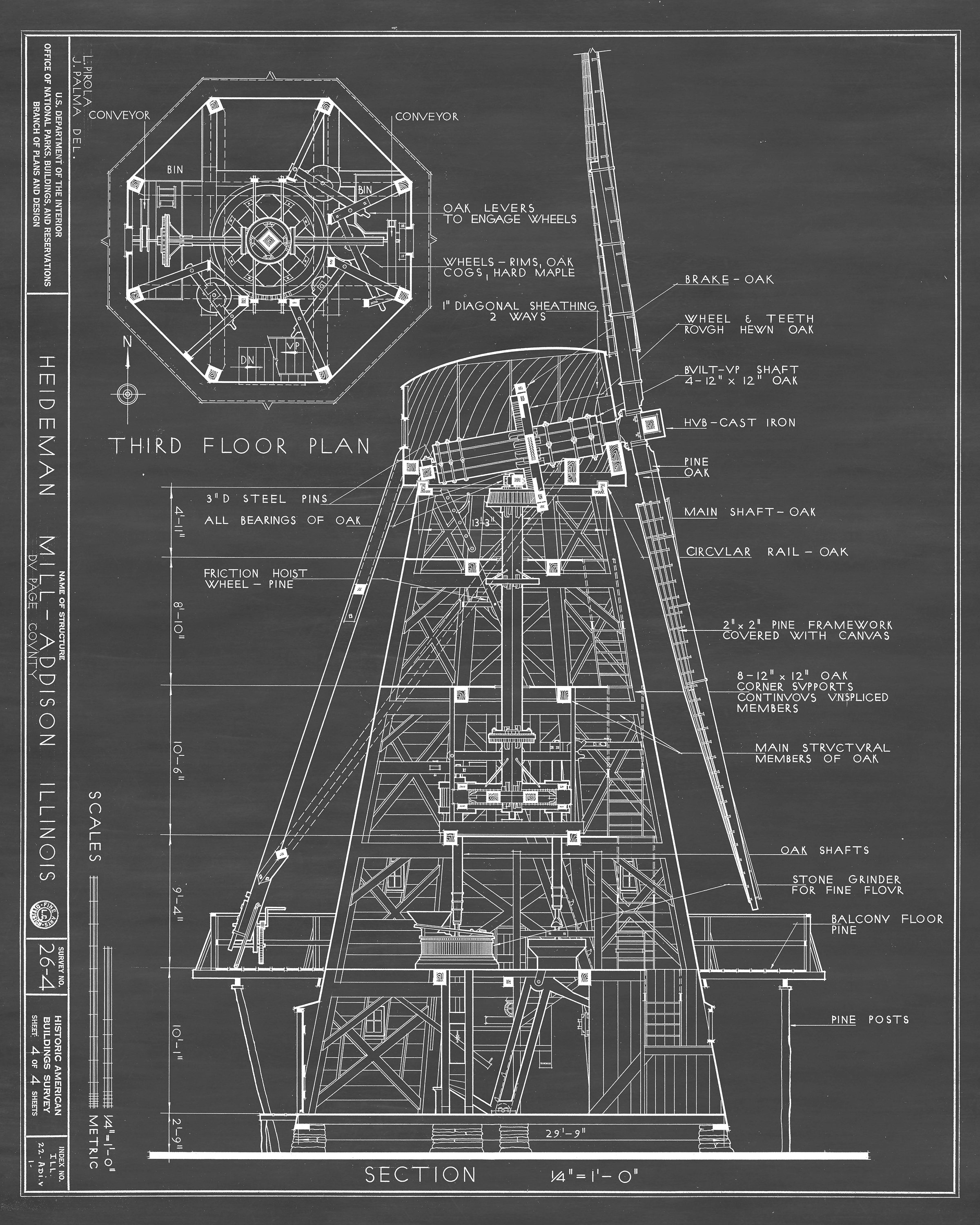 Heideman Mill Cross Section Drawing Mill Poster Windmill - Etsy UK