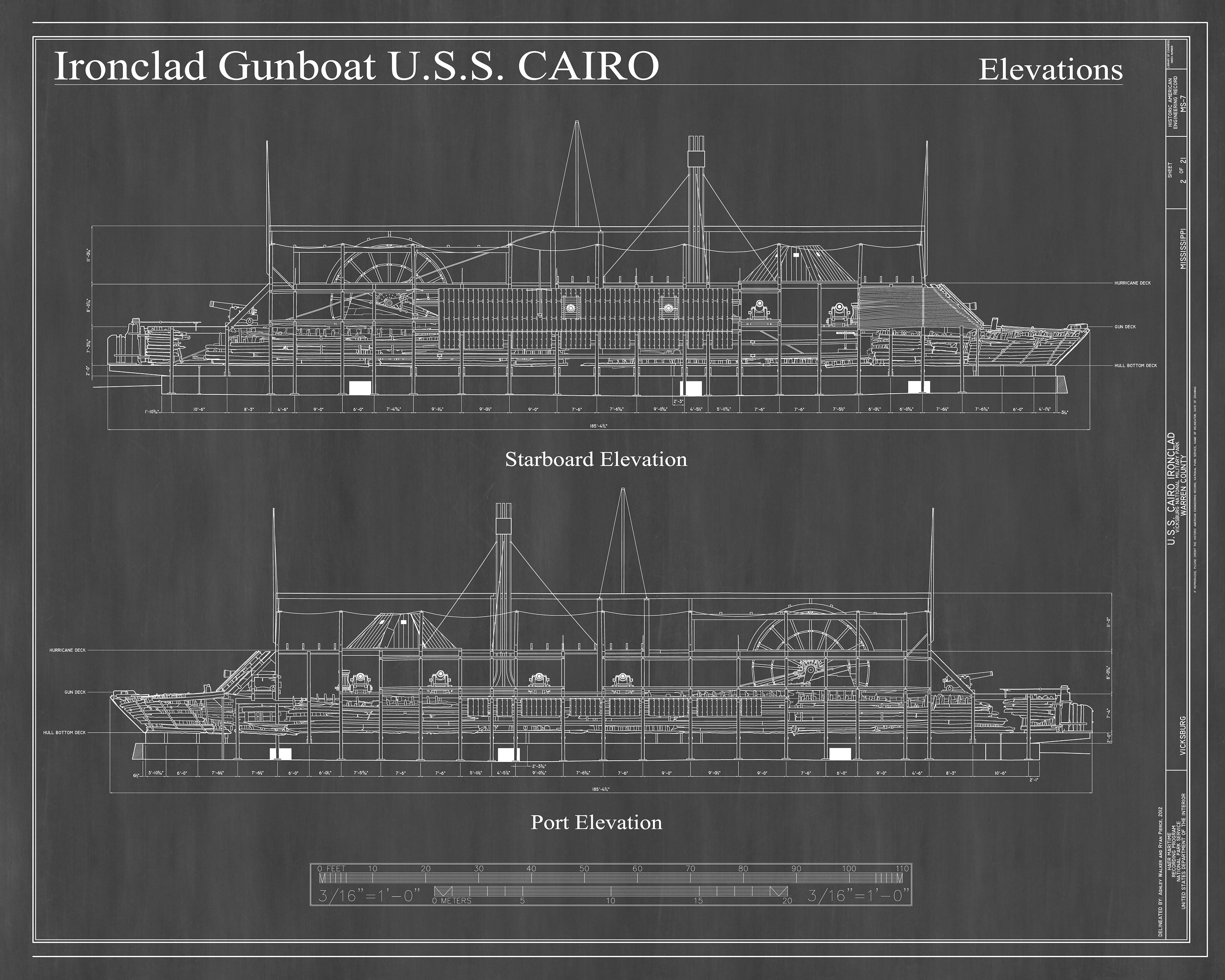USS Cairo Ironclad Gunboat Blueprint Ship Blueprint, Ship Drawing, Boat ...