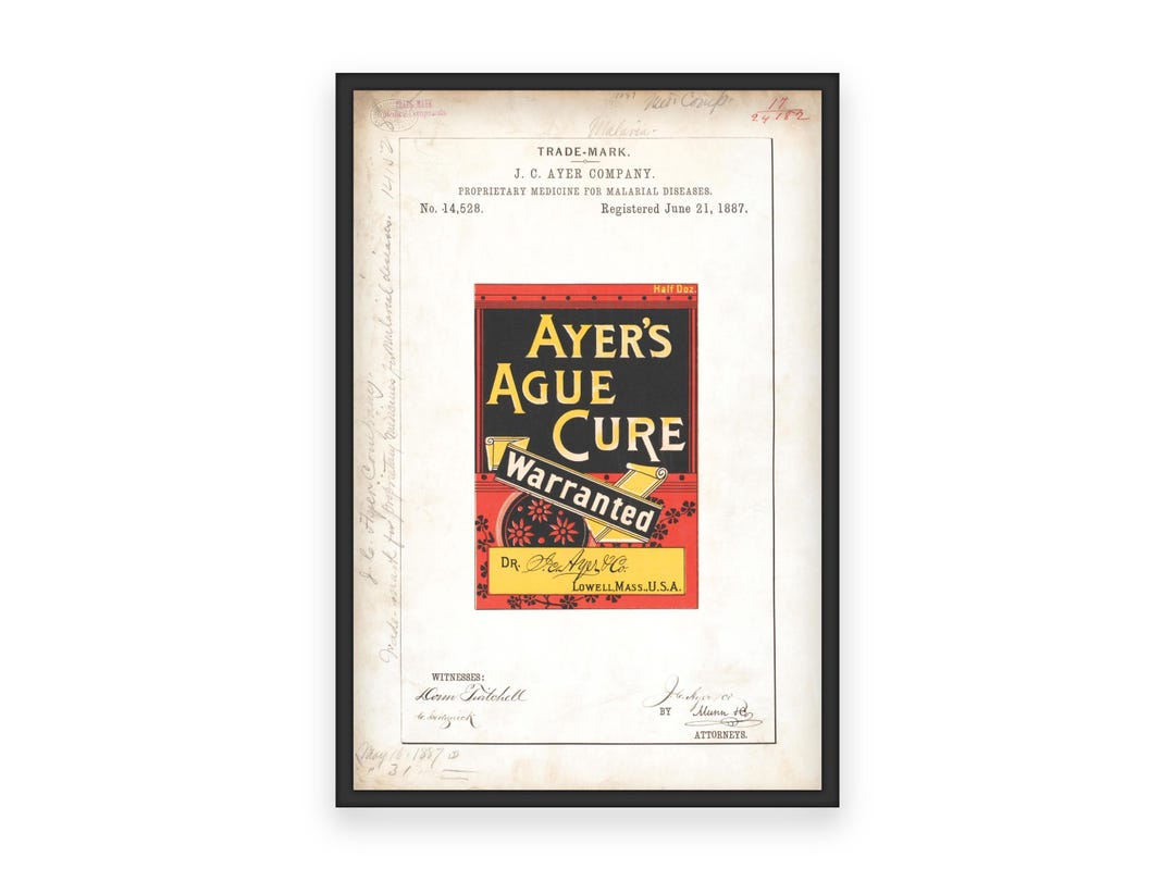 Ayer’s Ague Cure Trademark 1887 Print - Vintage Medicine Label Art ...