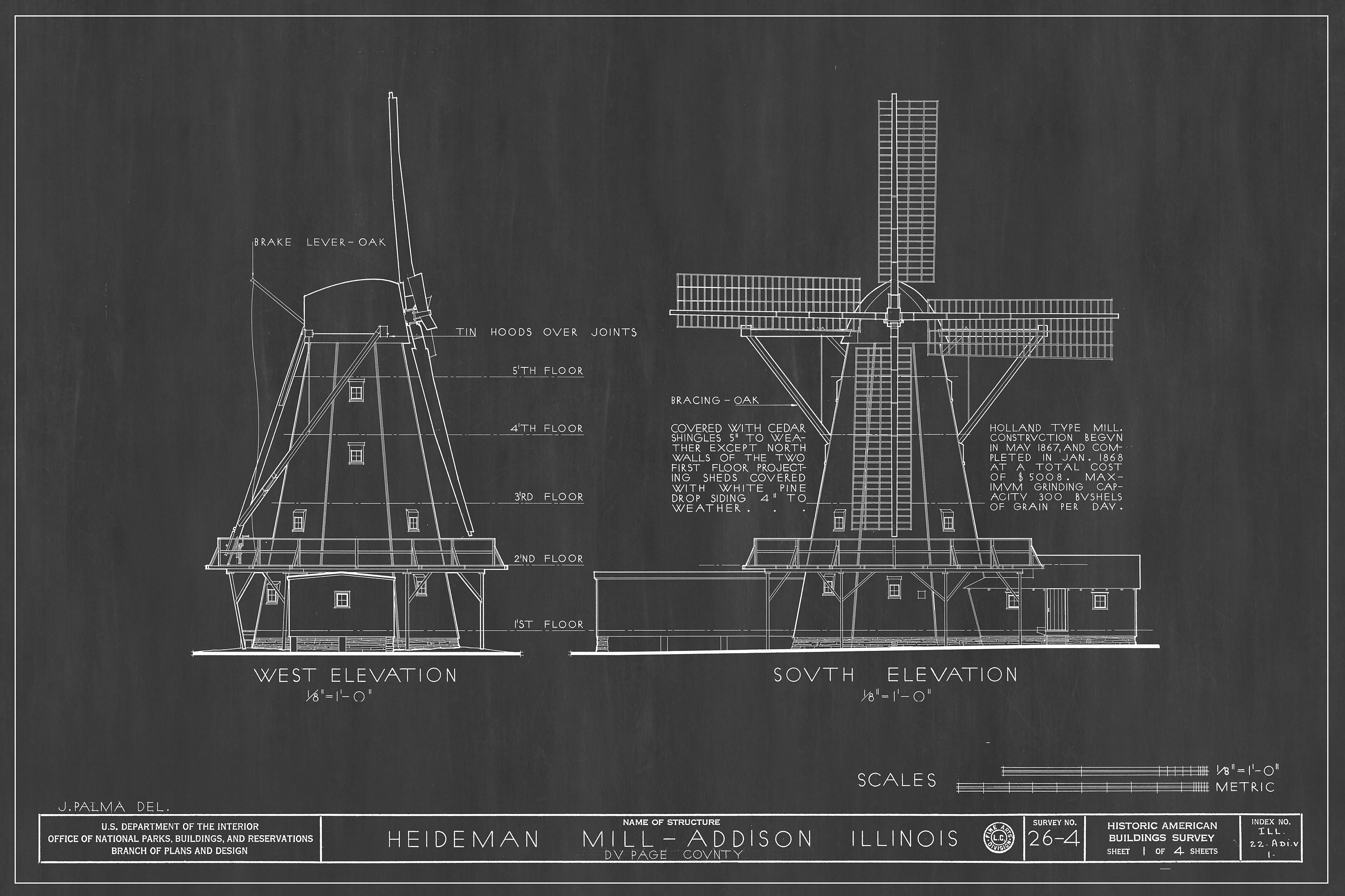 Heideman Mill Blueprint Drawing - Mill Poster, Windmill Drawing, Cabin ...