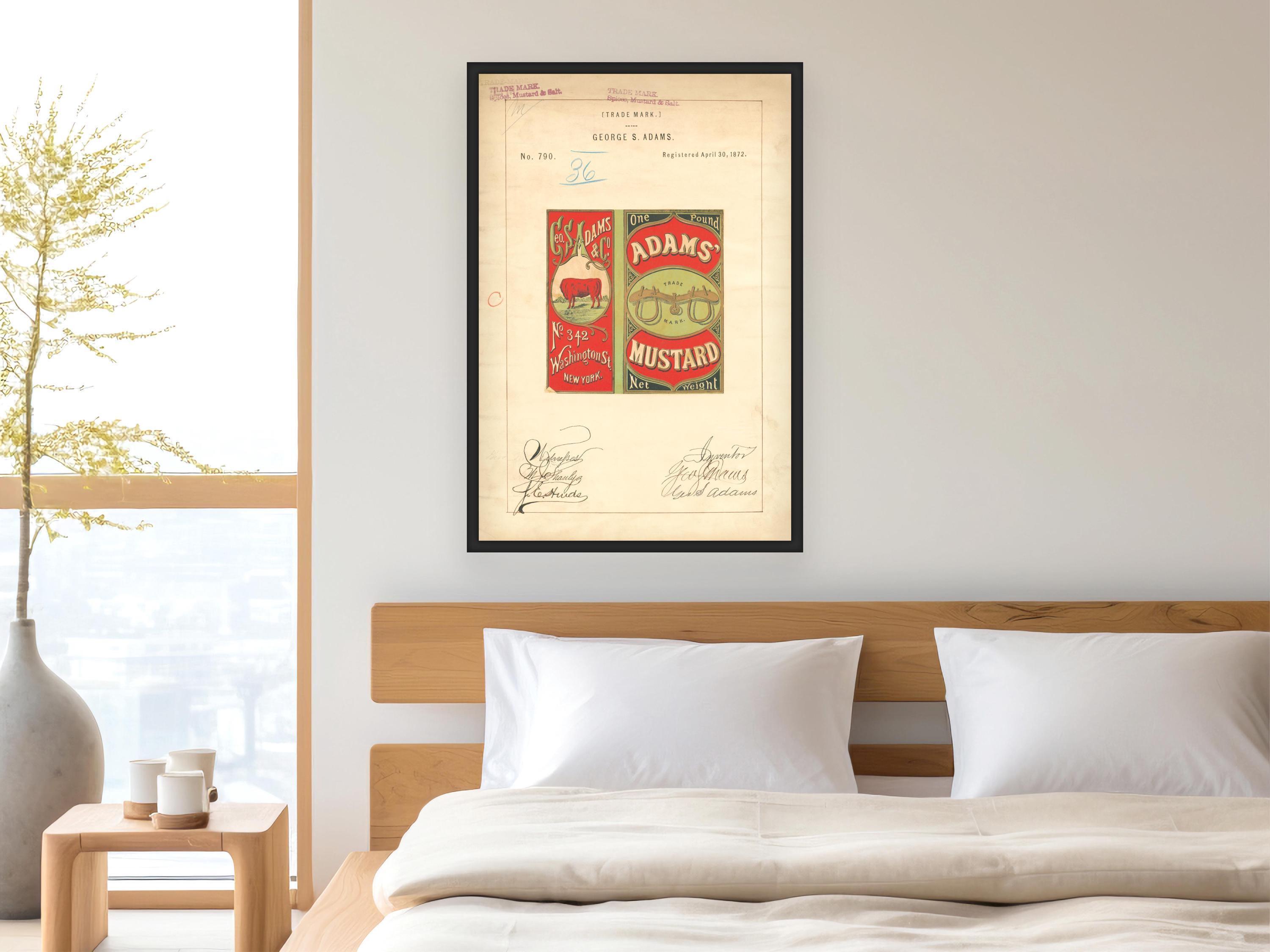 Adams Mustard Trademark 1872 Print Vintage Mustard Label Art, Retro ...