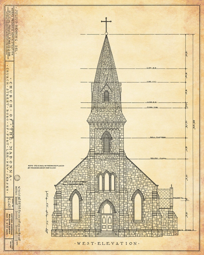 Church of the Madonna Blueprint Drawing - Fort Lee New Jersey Church ...