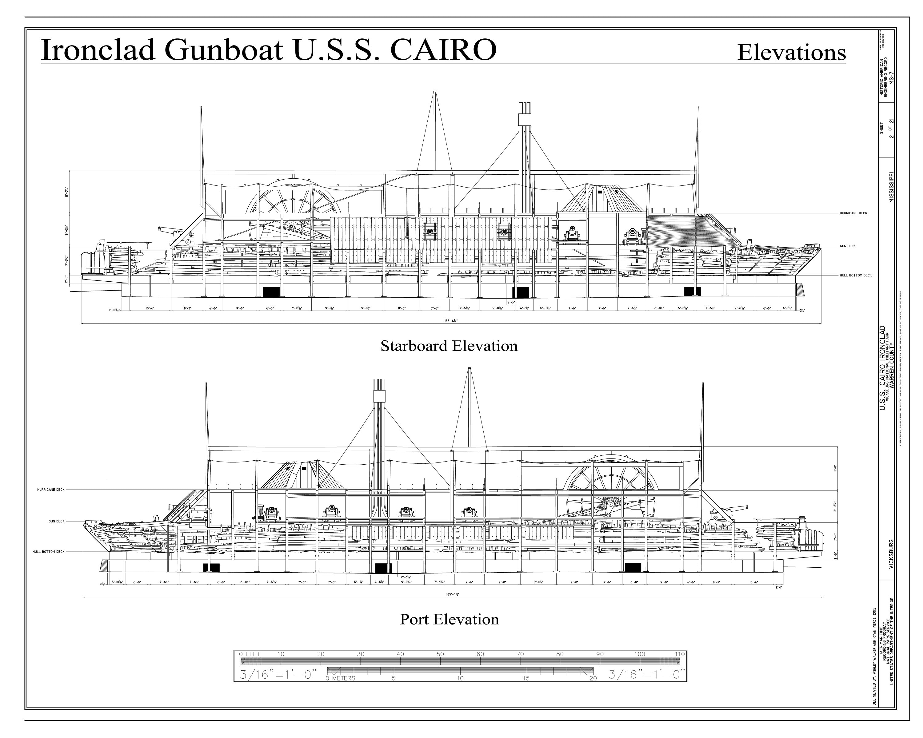 USS Cairo Ironclad Gunboat Blueprint Ship Blueprint, Ship Drawing, Boat ...