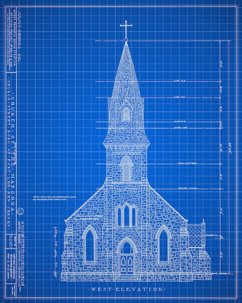 Church of the Madonna Blueprint Art Print - Fort Lee, NJ - Etsy