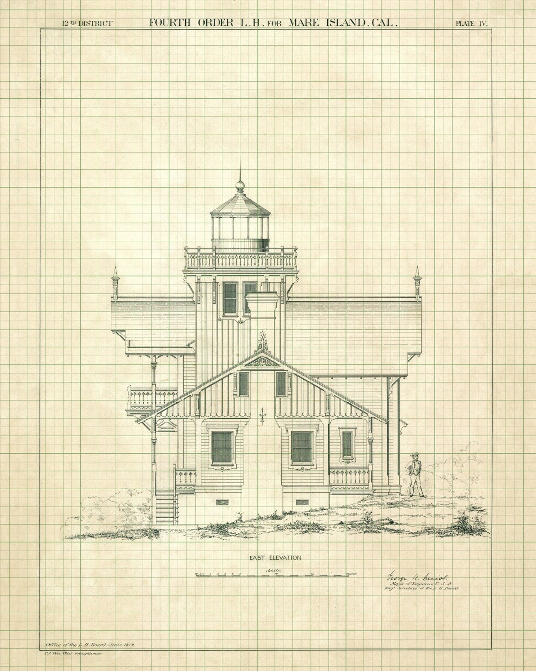 Mare Island Lighthouse Blueprint Drawing - California Lighthouse ...