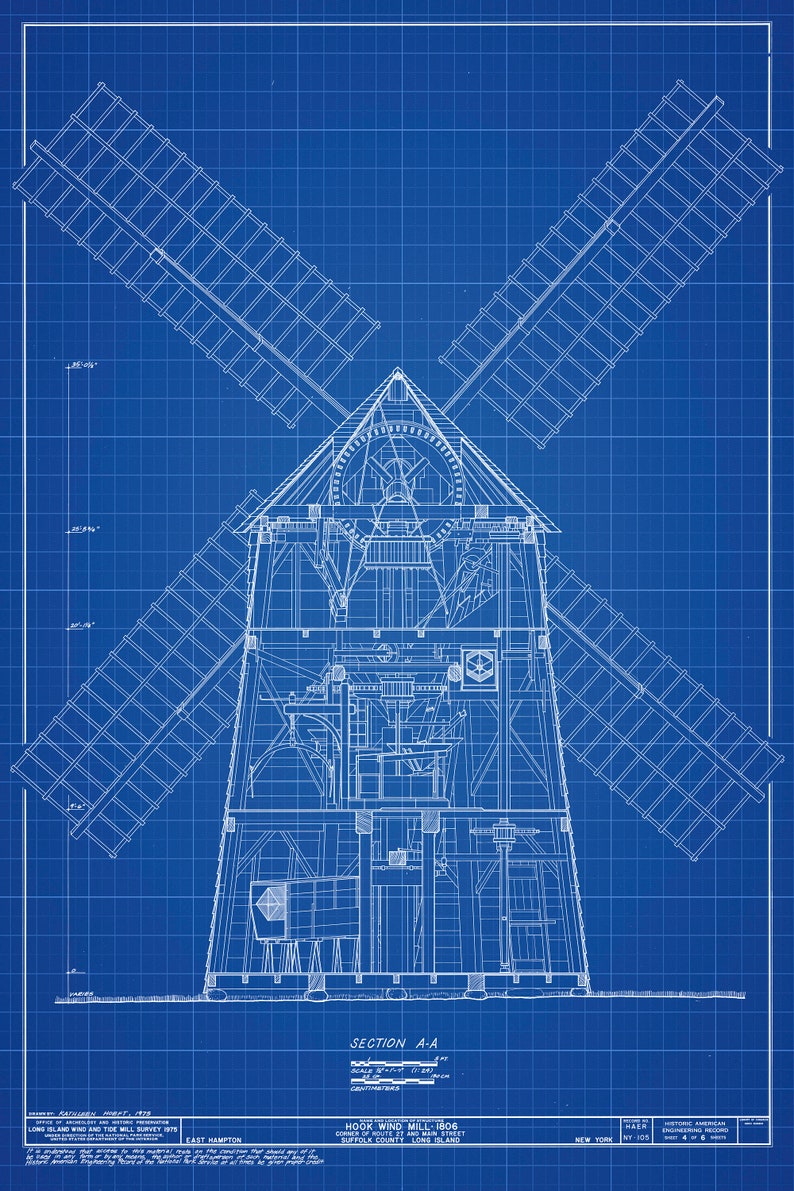 Windmill Blueprint Poster – 1806 Hook Mill Section Drawing - Etsy