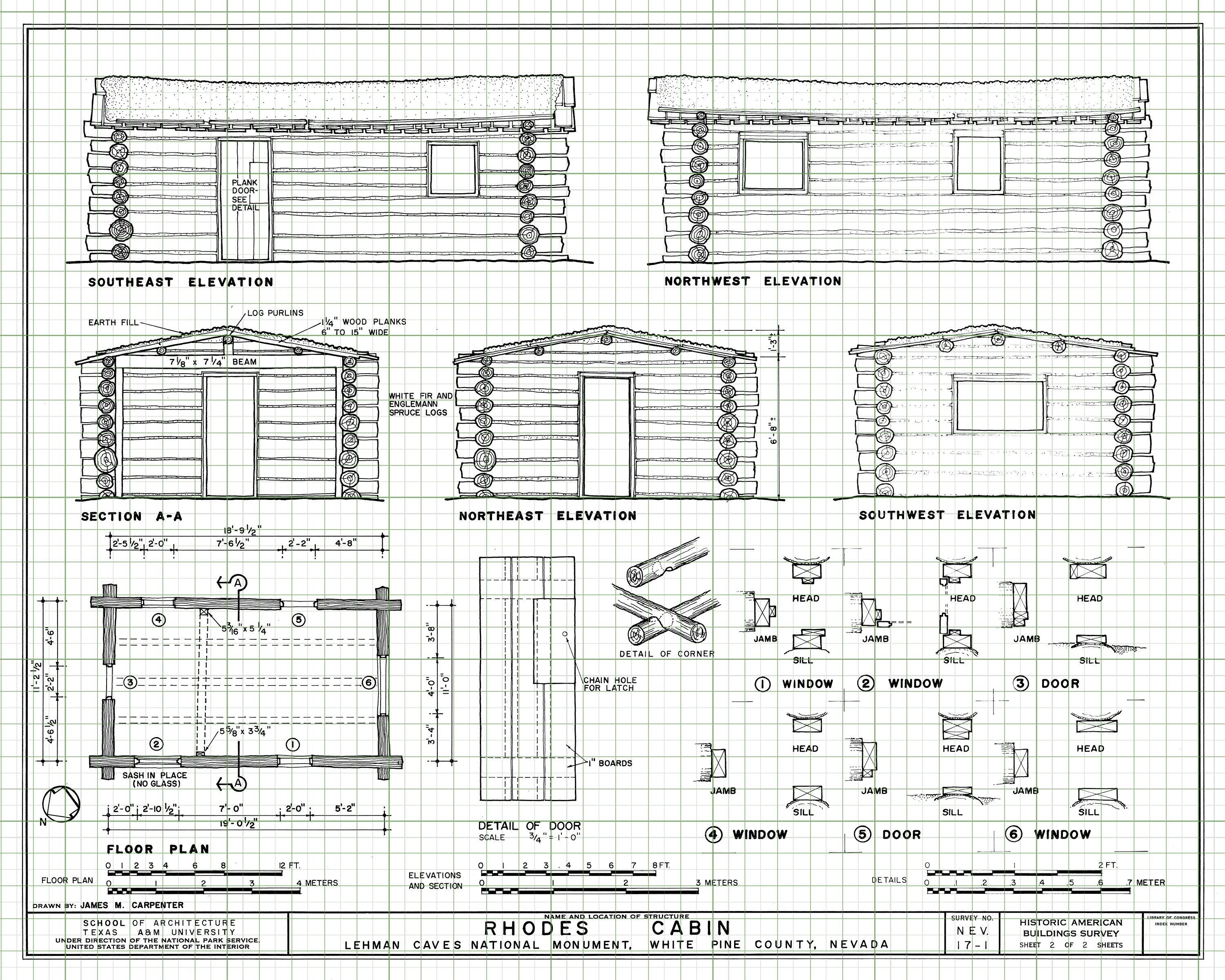 Rhodes Cabin Blueprint Drawing - Cabin Poster, Log Cabin Drawing, Cabin ...