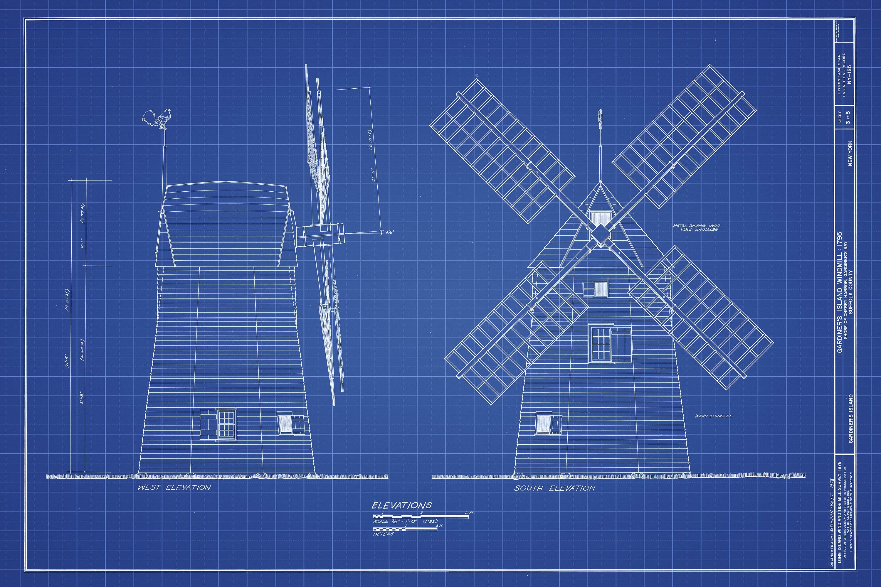 Gardiners Island Windmill Elevation Drawing - 1795 Windmill Poster ...