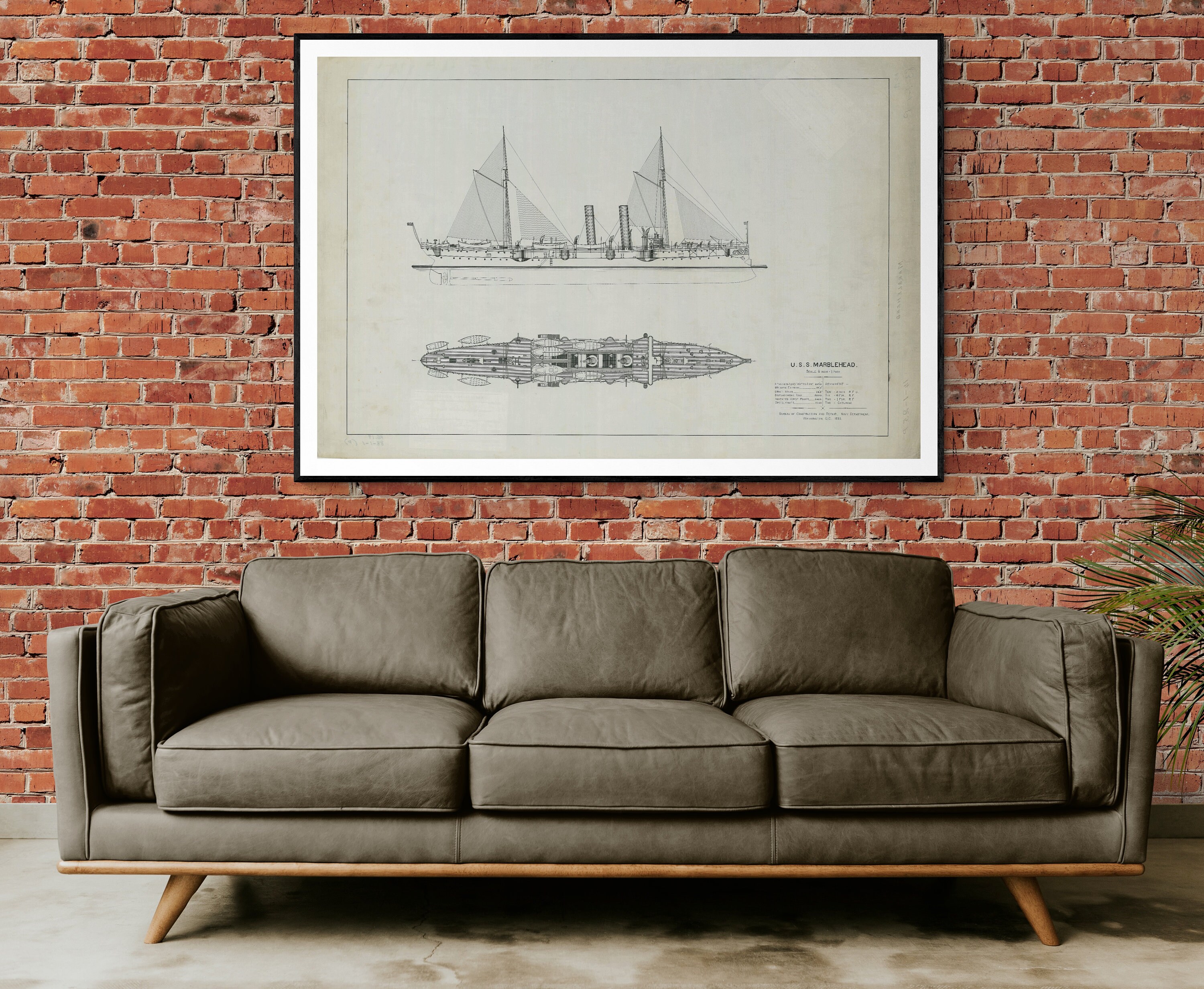 USS Marblehead Blueprint – Vintage Ship Drawing, Naval History Poster ...