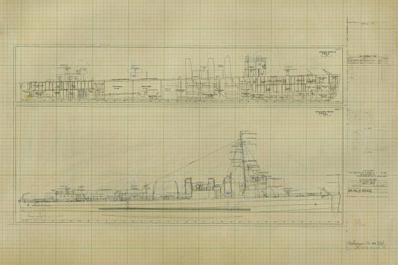 Prints Home & Living Ship Drawing Battleship Blueprint Navy Ship Poster ...