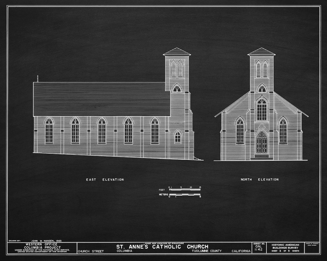 St. Anne's Catholic Church Side View Elevation Drawing - California ...