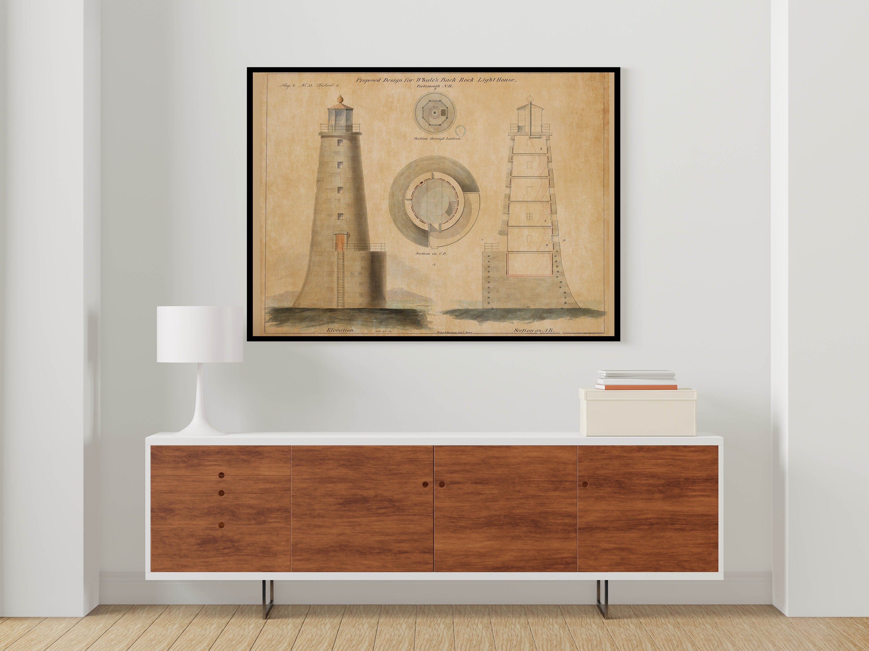 Whaleback Lighthouse Elevation Drawing Design New Hampshire Lighthouse ...