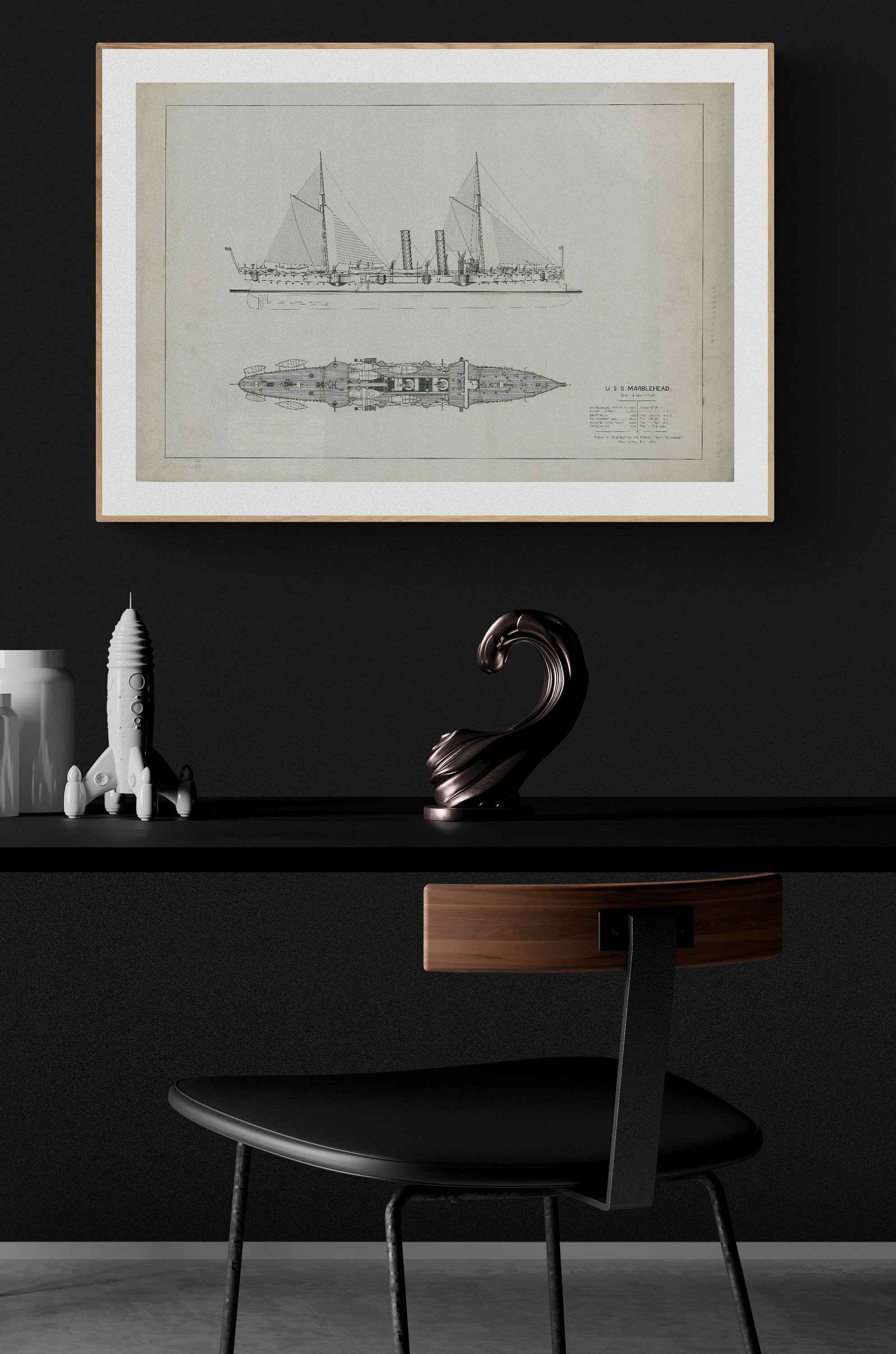 USS Marblehead Blueprint – Vintage Ship Drawing, Naval History Poster ...