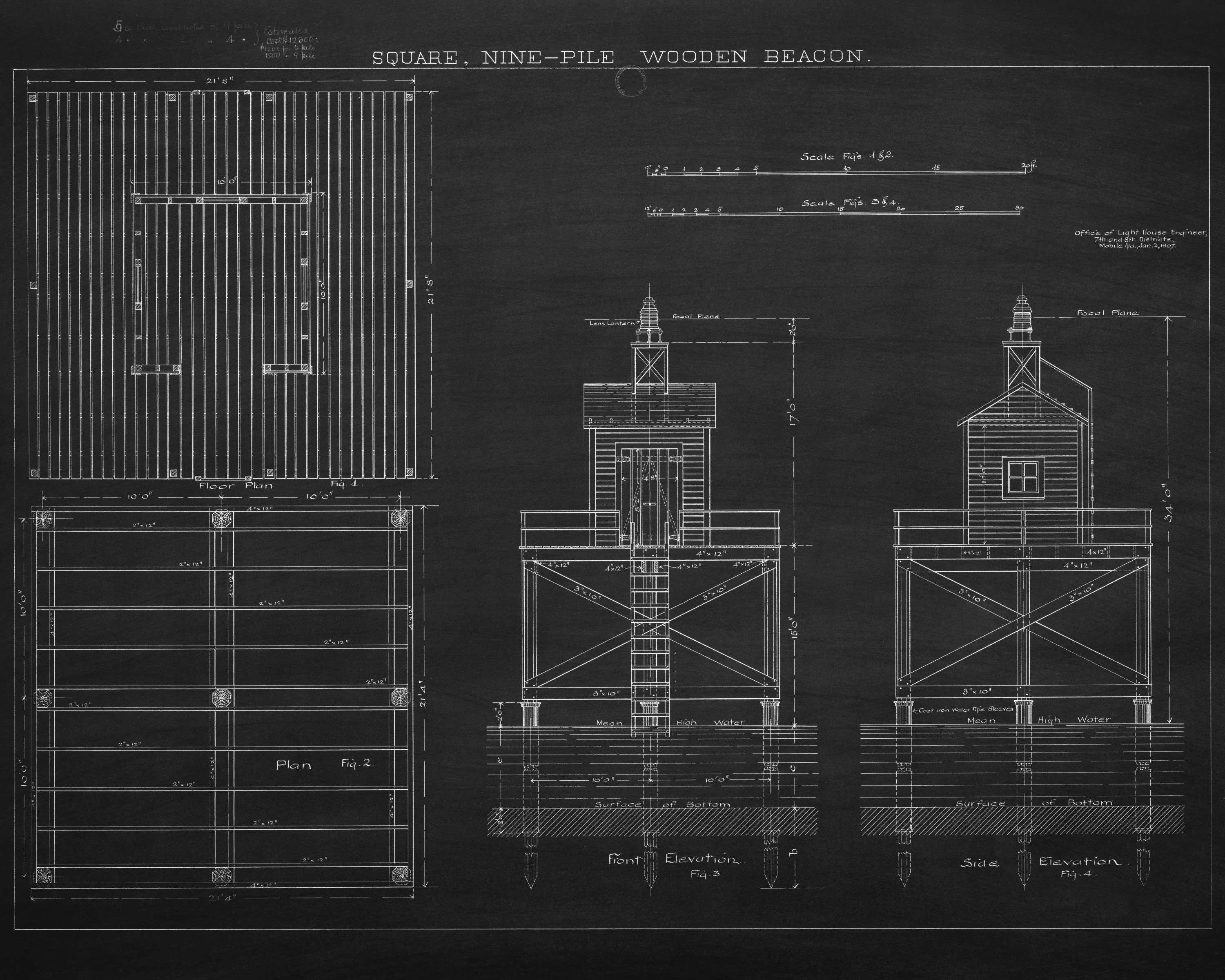 Mobile Ship Channel Beacon Blueprint - Lighthouse Print, Maritime ...