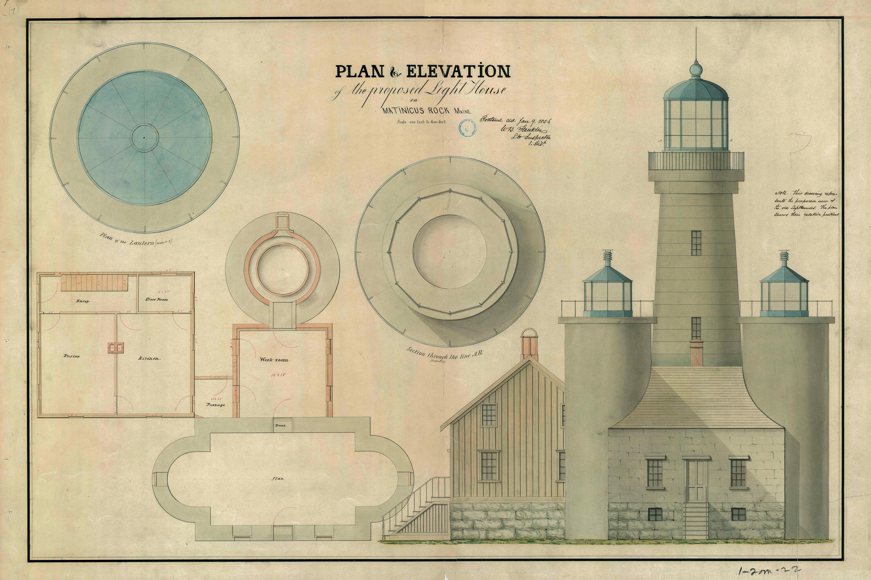 Matinicus Rock Lighthouse Blueprint Maine Lighthouse, Lighthouse Print ...