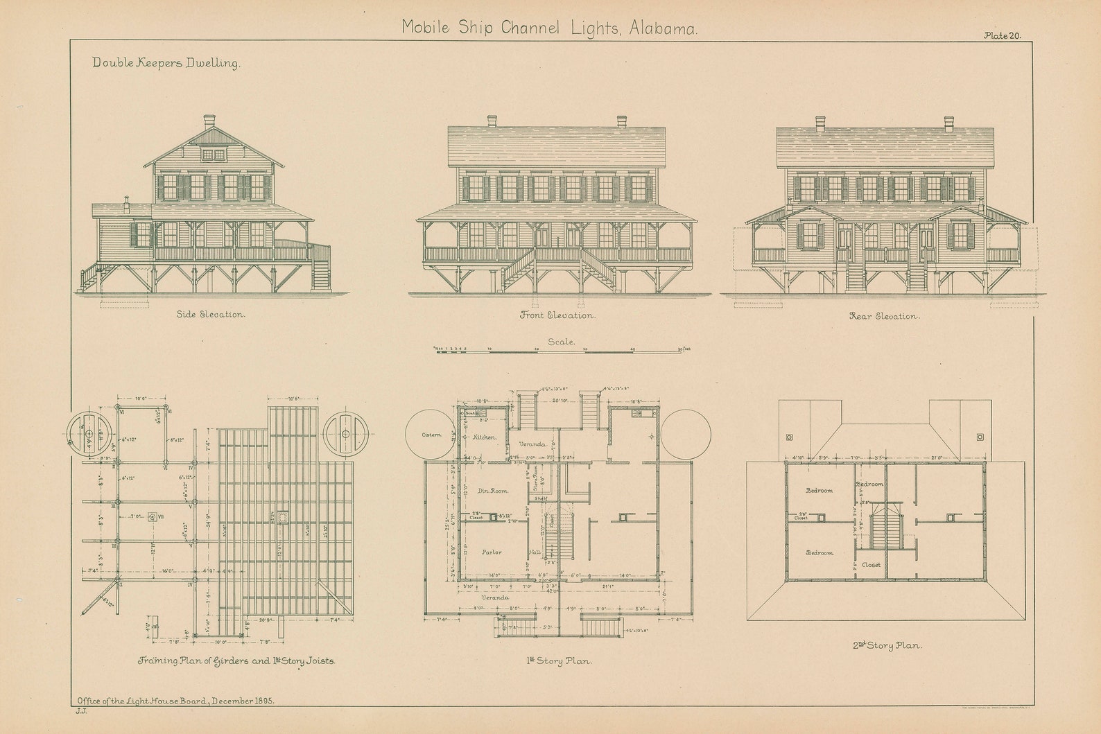 Mobile Bay Lighthouse Blueprint - Middle Bay Lighthouse, Alabama ...