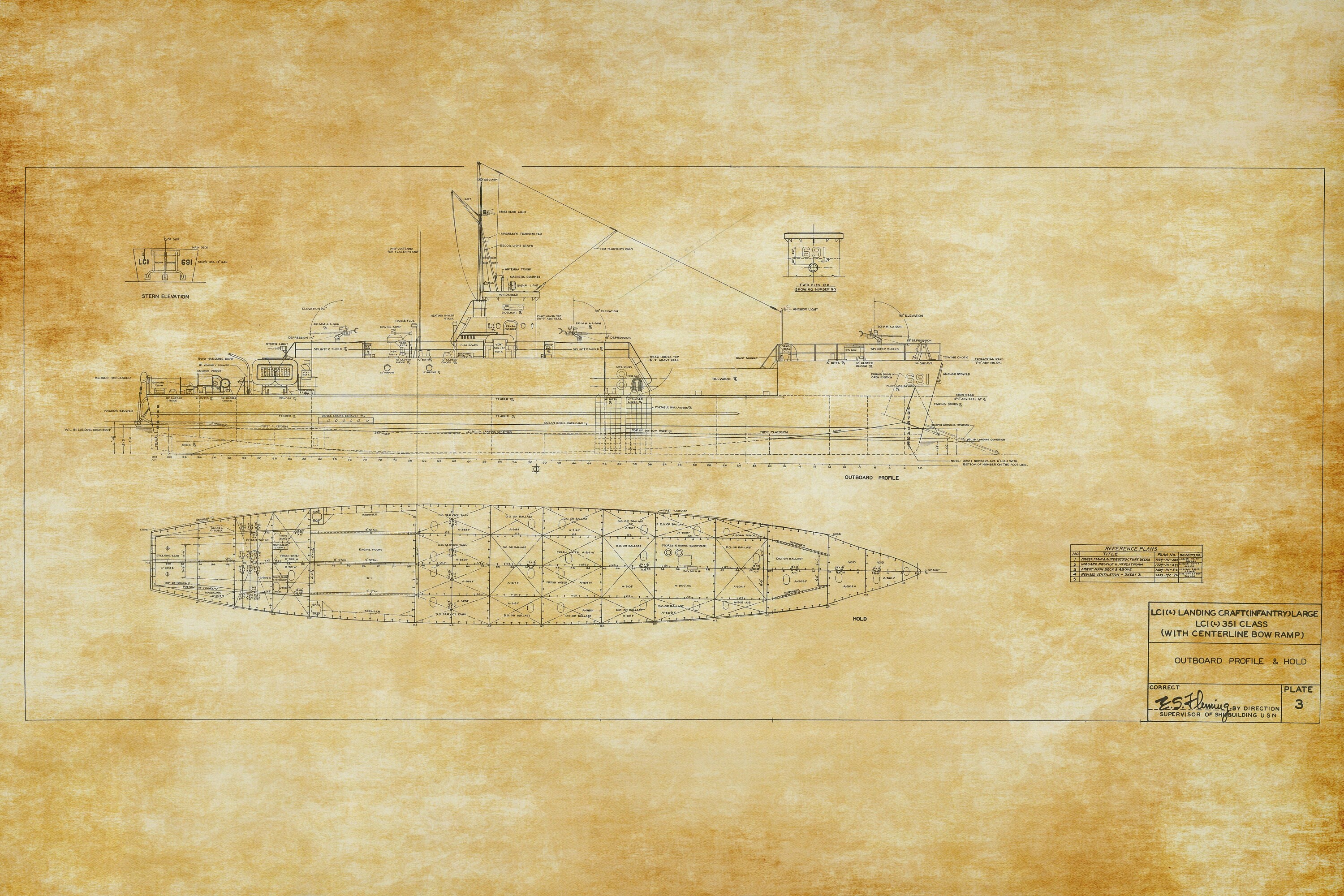 Navy Landing Craft Infantry Blueprint Drawing Navy Ship Blueprint, LCI ...