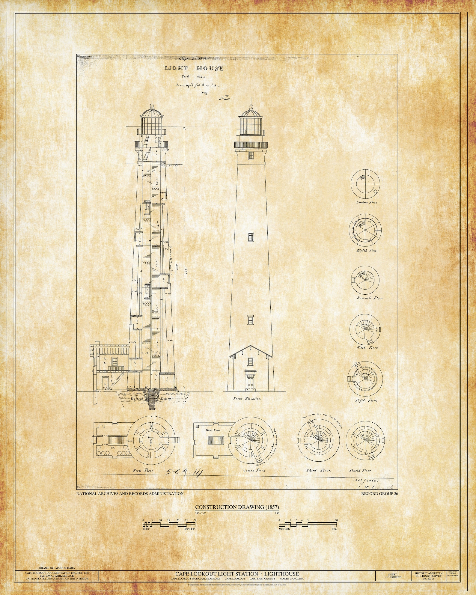 Cape Lookout Lighthouse Blueprint Print – North Carolina Nautical Art ...