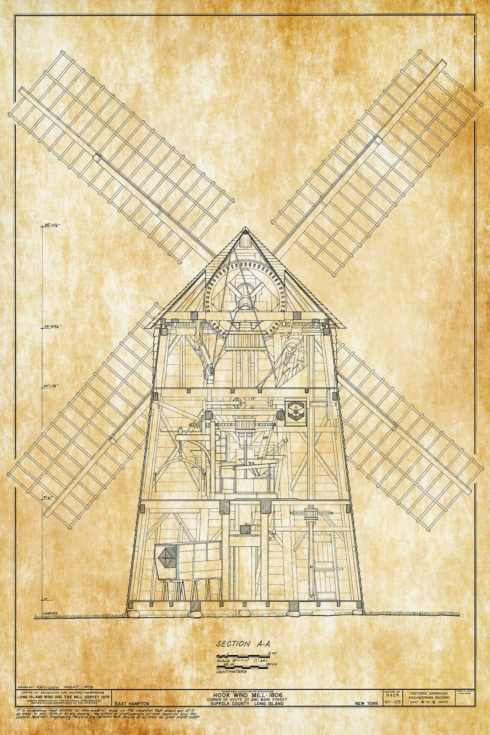 Windmill Blueprint Poster – 1806 Hook Mill Section Drawing - Etsy