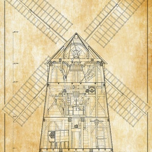Windmill Blueprint Poster – 1806 Hook Mill Section Drawing - Etsy