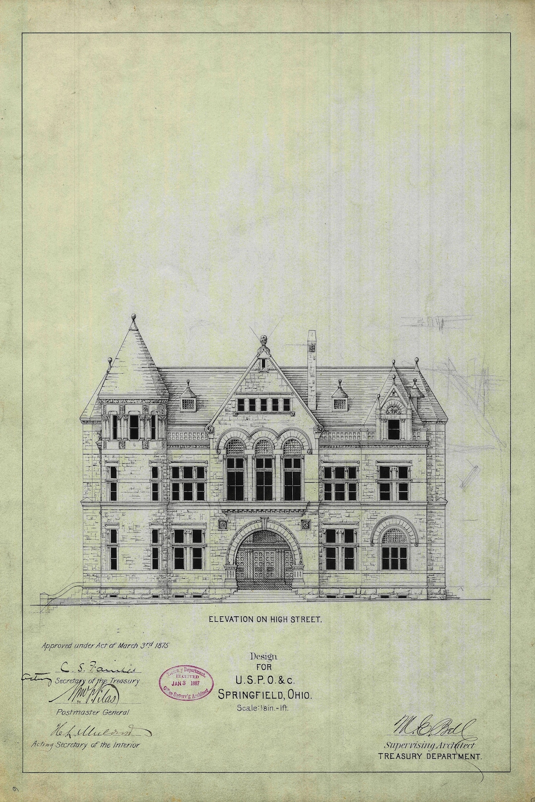 Springfield Ohio Courthouse Blueprint, Architectural Print, Law Office ...