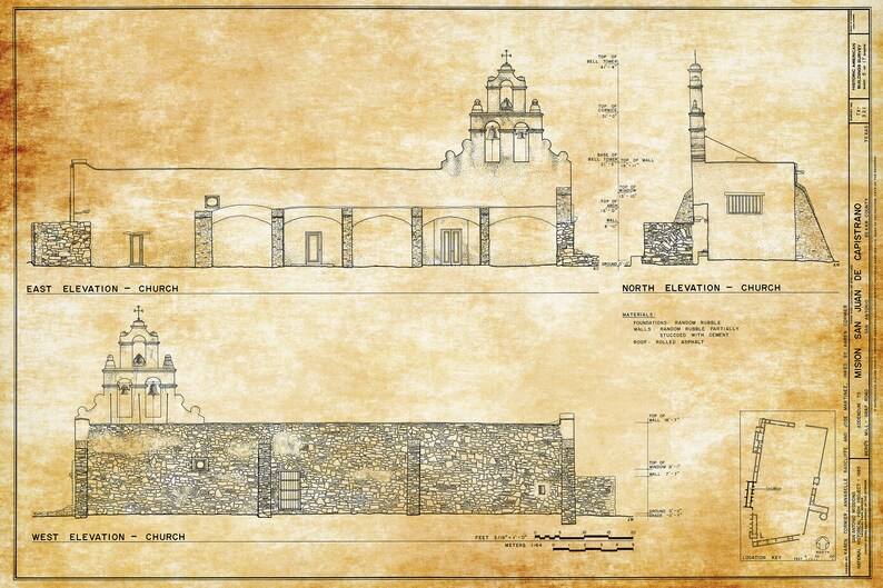 Mission San Juan De Capistrano Elevation Drawing - 1731 Texas Mission ...