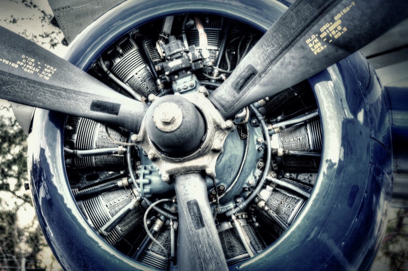 Radial Engine and Propeller - Vintage Aviation Art, Airplane Art ...