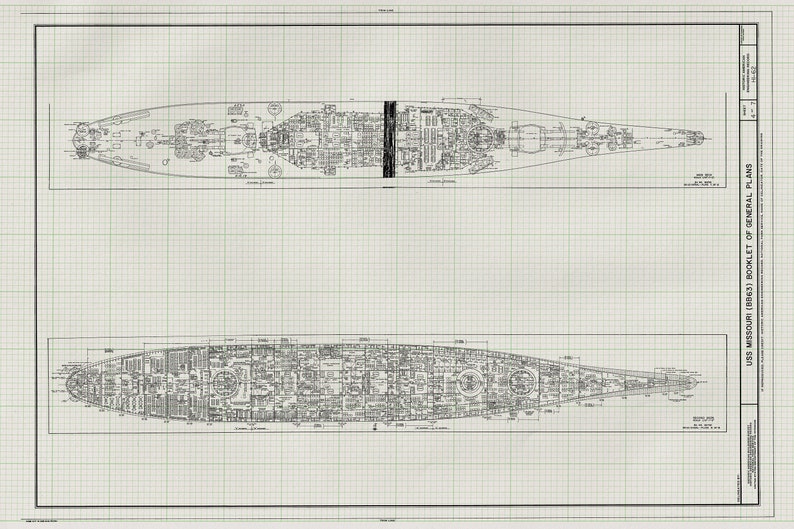 USS Missouri Top View Blueprint, Navy Ship Blueprint, Ship Drawing ...