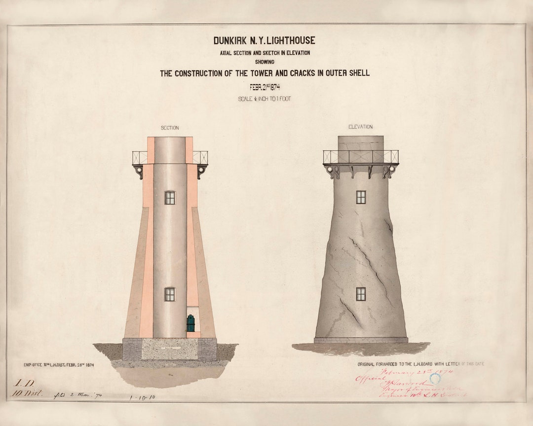 Dunkirk Lighthouse Elevation Blueprint Print – New York Maritime Art - Etsy