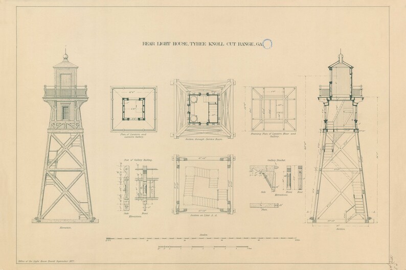 Tybee Knoll Cut Range Rear Lighthouse Blueprint Georgia Lighthouse ...