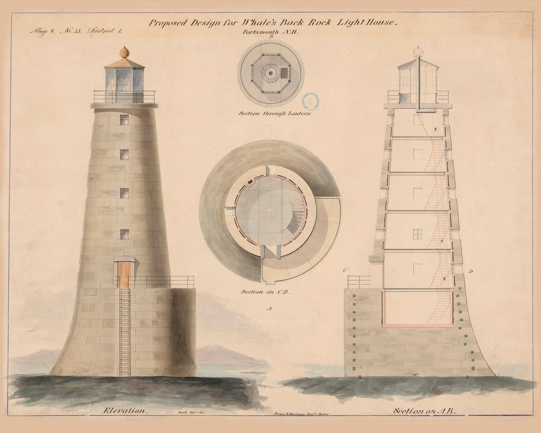 Whaleback Lighthouse Elevation Drawing Design - New Hampshire ...
