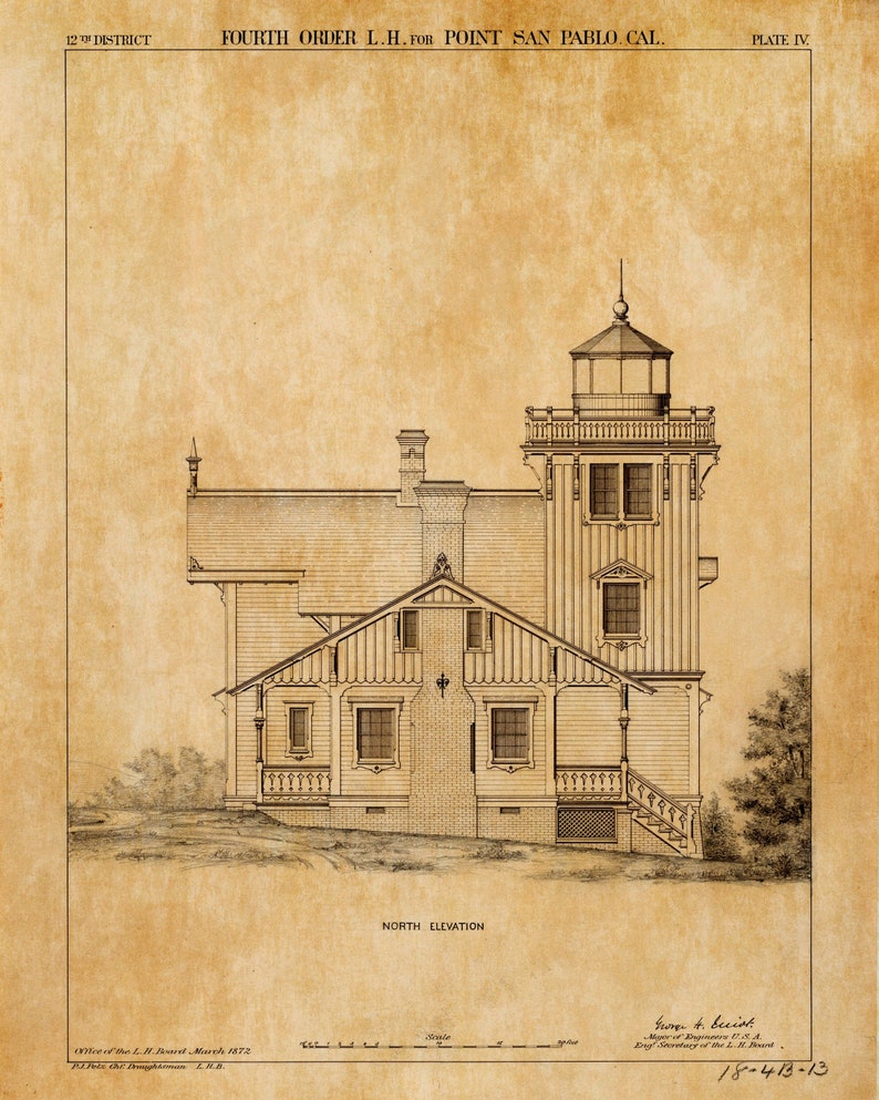 East Brother Island Lighthouse Elevation Drawing California Lighthouse ...