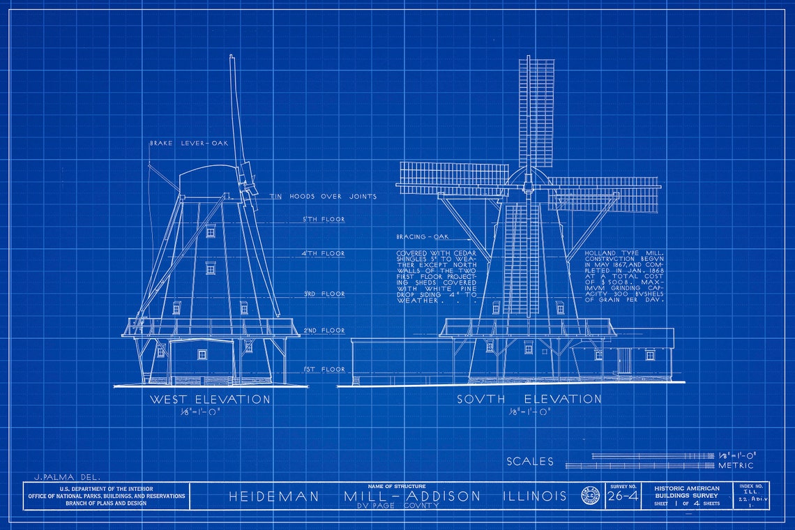 Heideman Mill Blueprint Drawing Mill Poster Windmill | Etsy
