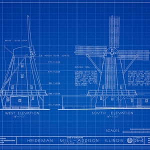 Heideman Mill Blueprint Drawing - Mill Poster, Windmill Drawing, Cabin ...