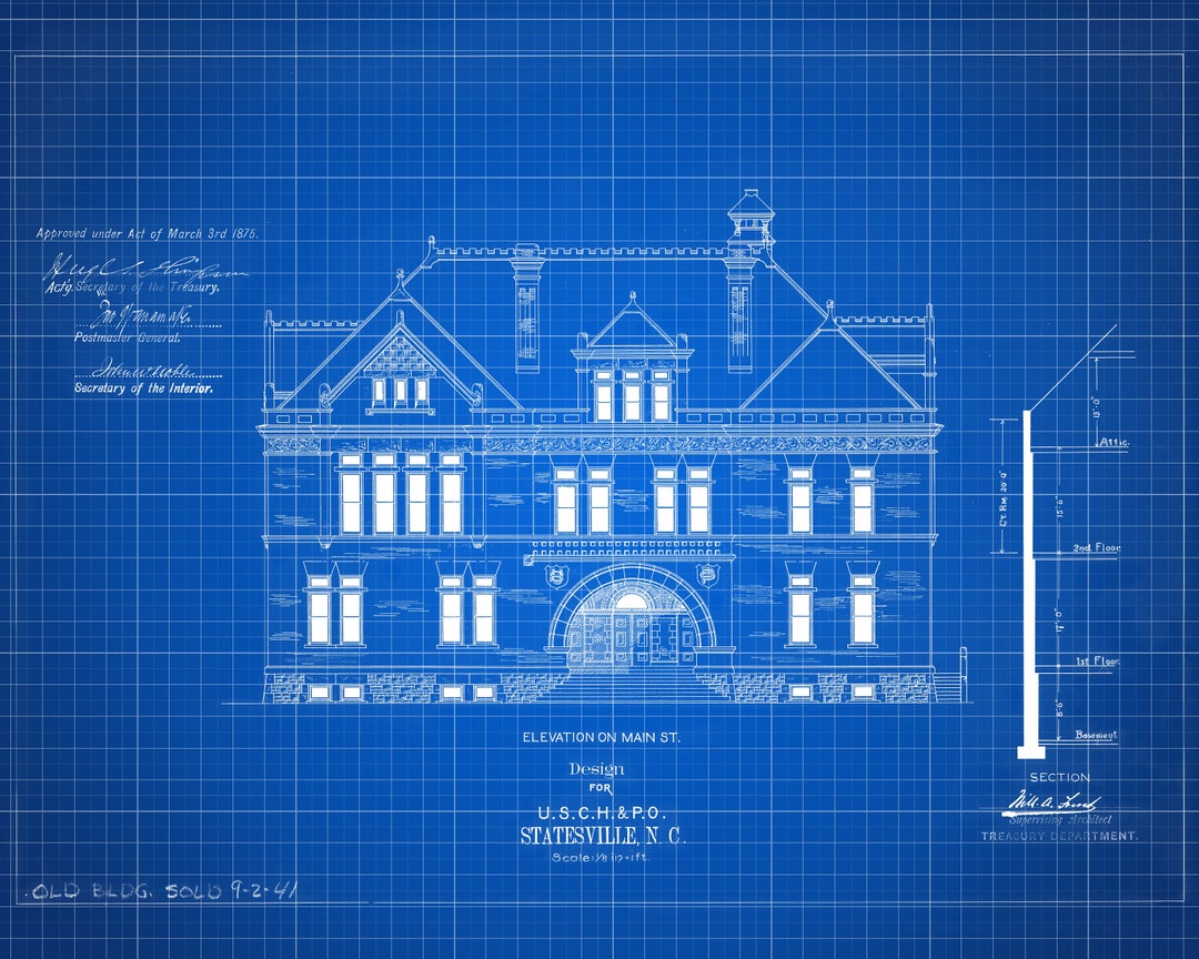 Statesville, NC Courthouse Blueprint – Architectural Elevation Print - Etsy