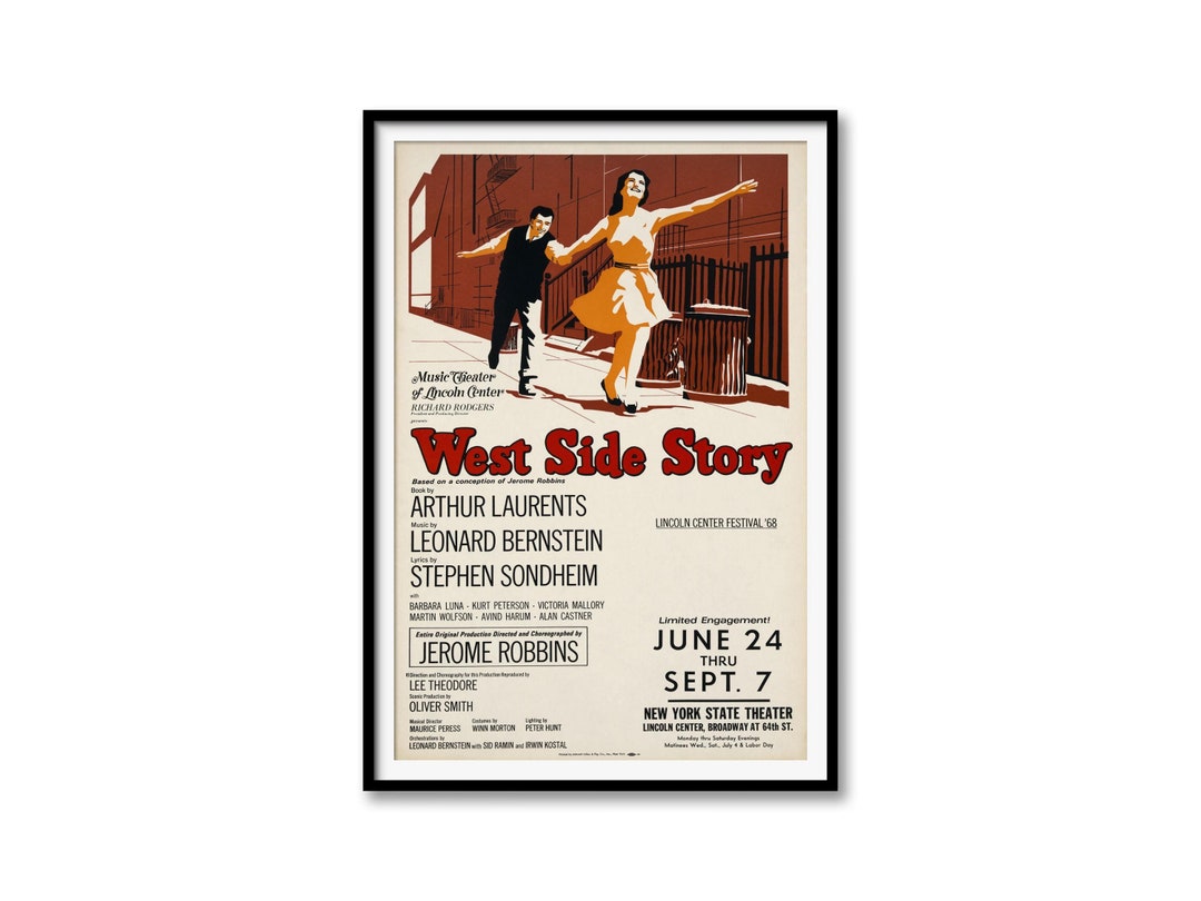 West Side Story Lincoln Center Poster - 1968 Musical Revival, Leonard ...
