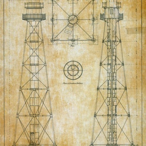 Marblehead Lighthouse Blueprint Print – Nautical Massachusetts Poster ...