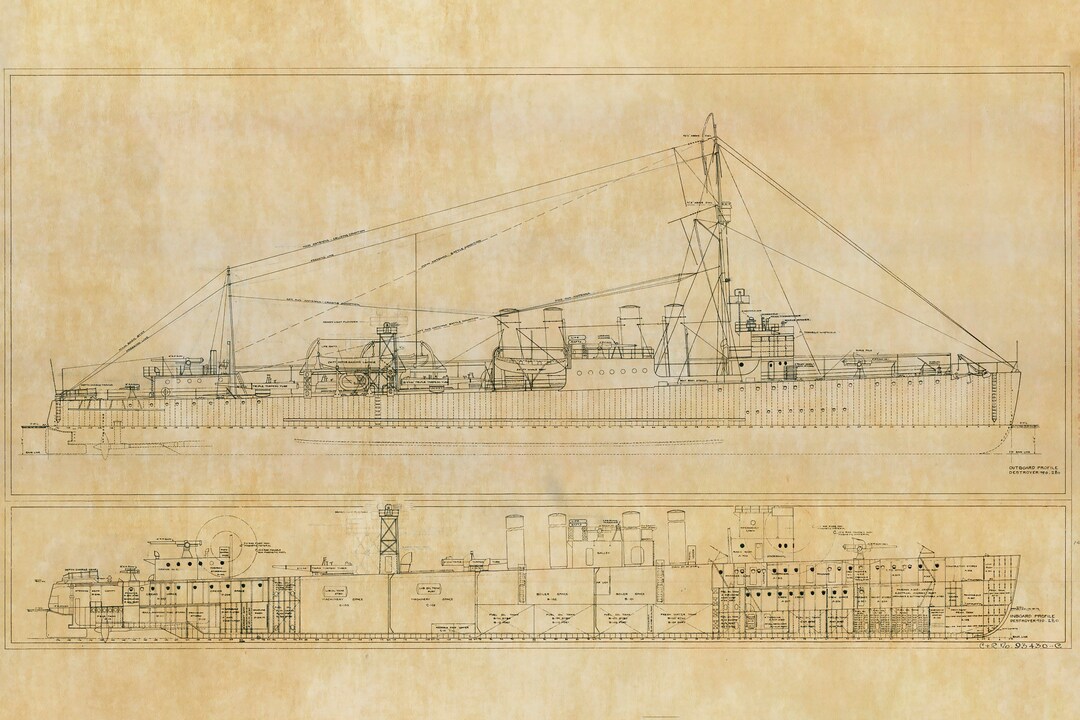 USS Doyen Blueprint Print – Vintage Navy Warship Drawing - Etsy