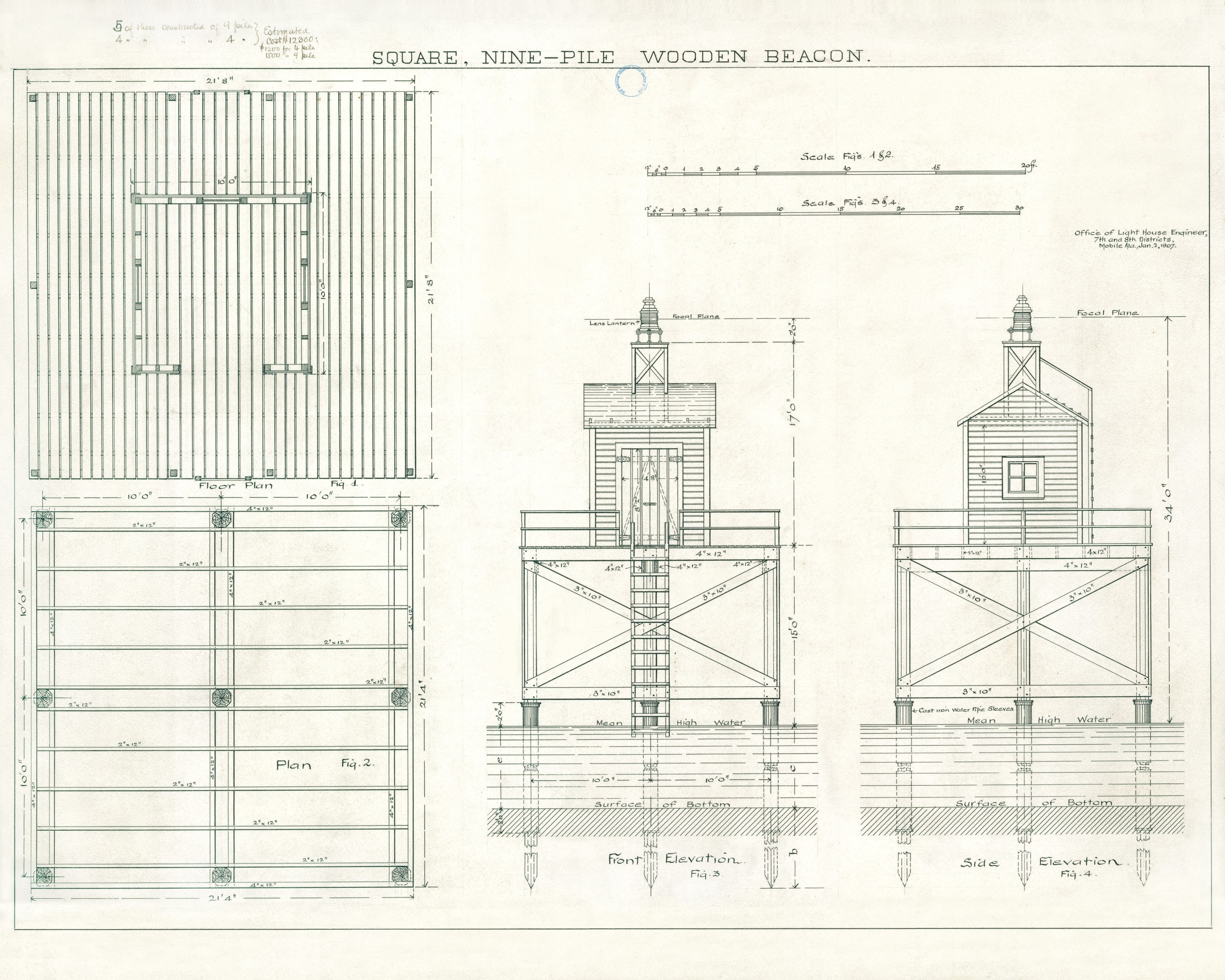 Mobile Ship Channel Beacon Blueprint - Lighthouse Print, Maritime ...